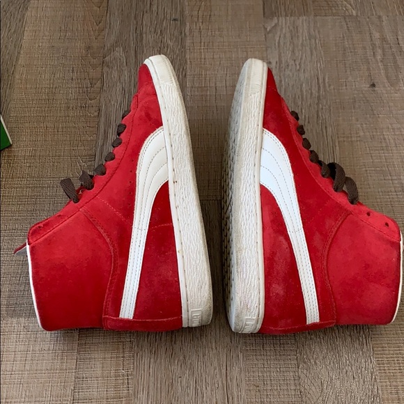 Puma | Shoes | Puma Red Suede Clyde High Top Sneaker | Poshmark
